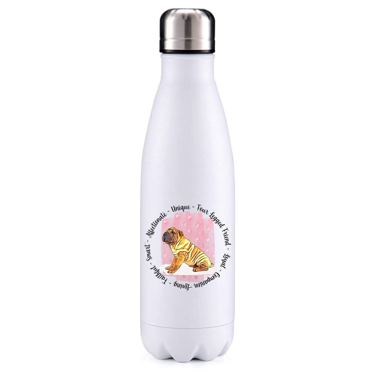 Shar Pei pink insulated metal bottle – Message on a Bottle